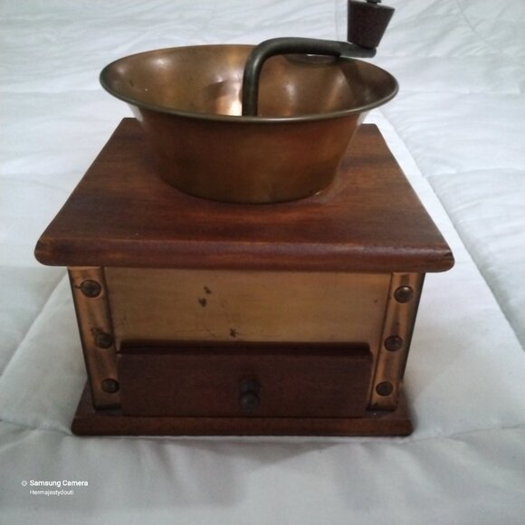 Kitchen | Antique Manual Coffee Grinder Mill 8 X 7 Copper Brass Wooden ...